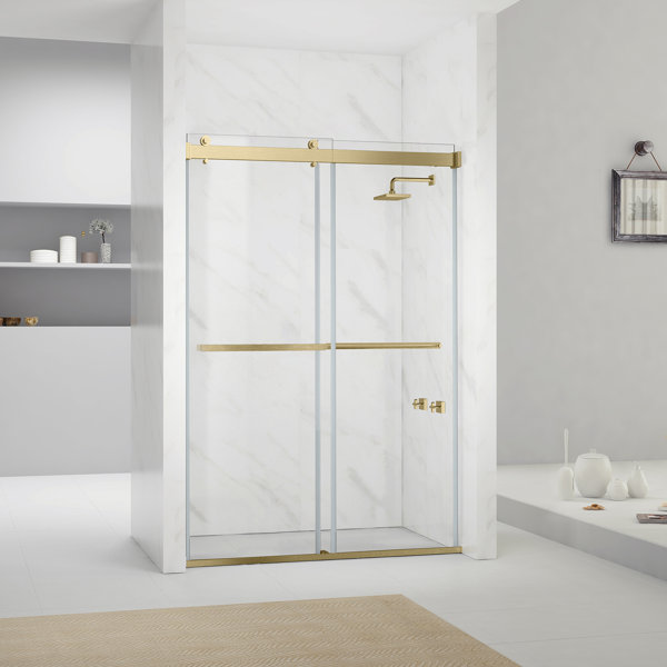 Vinnova Spezia 56 - 60" W x 76" H Double Sliding Semi- Frameless Shower Door & Reviews | Wayfair